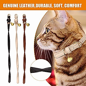 Jamktepat 3 Pack Leather Cat Collars with Bells Soft Pet Safety Collar Kitten Collars with Bell Black Chocolate Beige(S)