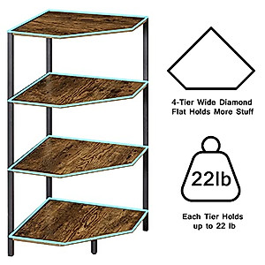 VECELO 31" Corner Shelf, 4-Tier Display Shelves, Wood Storage Stand with Metal Frame, Multipurpose Shelving Unit for Small Space, Home Office, Rustic Brown
