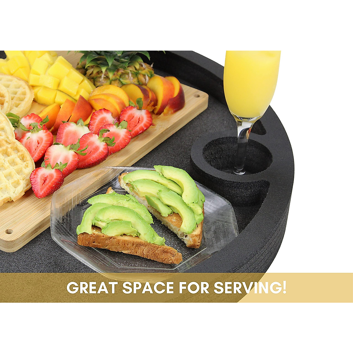 Polar Whale Floating Breakfast Table Serving Buffet Round Tray Drink Holders for Swimming Pool or Beach Party Float Lounge Refreshment Durable Black Foam UV Resistant with Cup Holders 24 Inches Wide