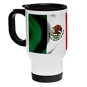 ExpressItBest White Stainless Steel Coffee/Travel Mug - Flag of Mexico (Mexican) - Waves