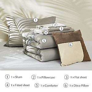 MaiRêve Grey Twin Bed in A Bag, Soft Grey Stripe Minimalist Urban House Design Comforter Set 6 Pieces for Boys or Doms(Grey Stripes,Twin)