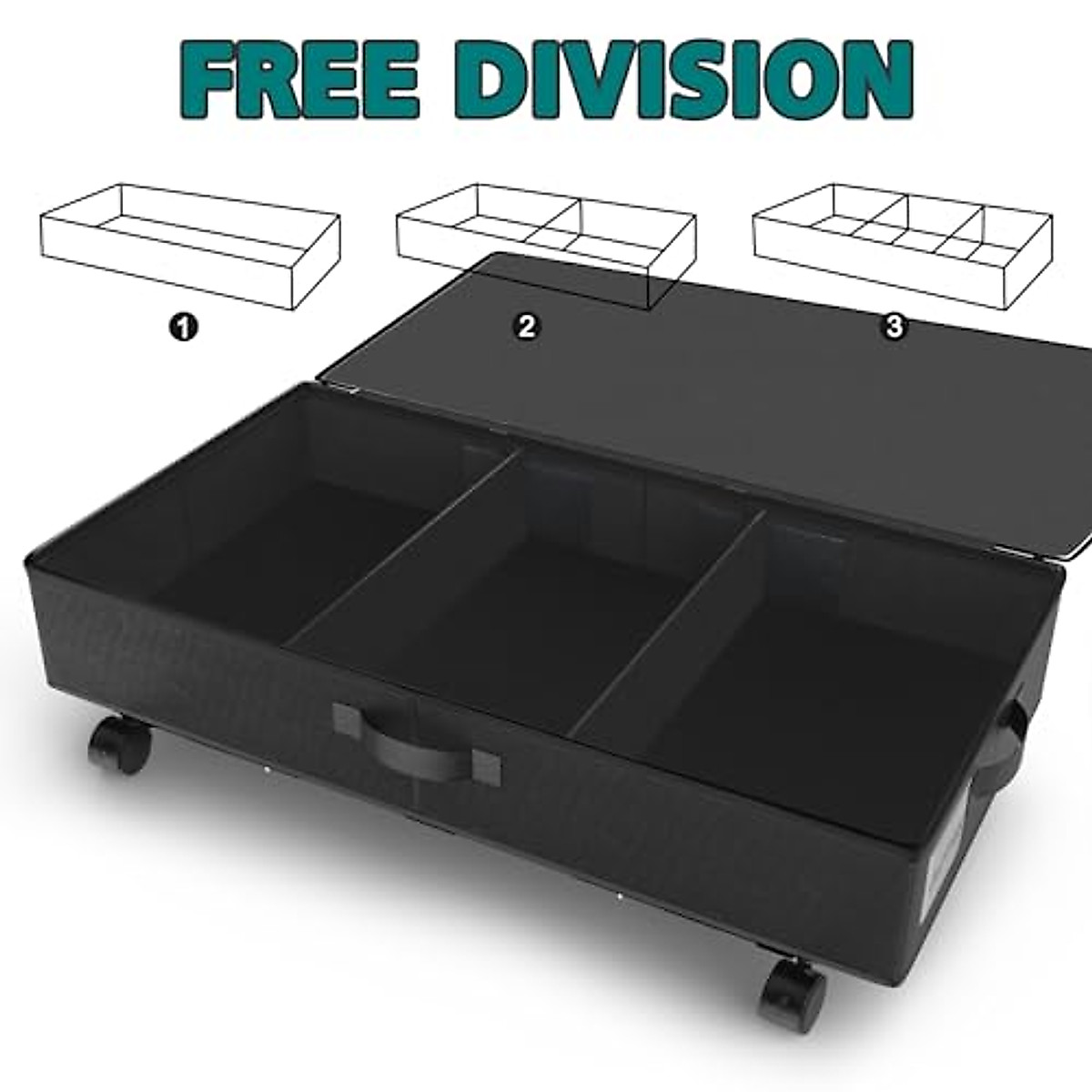 JIYINGDUO Upgraded Under Bed Storage with Wheels 2-in-1 Underbed Storage Bins Containers Label Shoe Storage Organizer Drawer Bag Solid Fabric for Bedroom Clothes Shoe Blanket (double black)