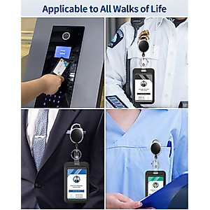 Uniclife Sliding ID Badge Holder Hard Black Vertical Plastic Card Case Protector Pouch with Clear Window for Office School ID Credit Cards Proximity Key Cards Driver’s Licenses and Passes, 3 Pack