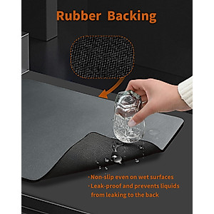 Hotmir Dish Drying Mat for Kitchen-Counter:Super Absorbent Coffee Mat Hide Stain Dish Mat Drying Kitchen Mat | Non Slip Rubber Backed Dish Drying Matt Kitchen Counter for Dish Rack Mat & Coffee Bar