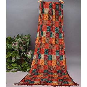 SANZARI Women Rajasthani Traditional Silk bandhej dupatta 2.25mtr (Color: Multicolor)