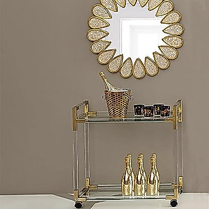 VLOBAOM Gold Bar Cart on Wheels, Clear Acrylic Serving Cart for Home, Mobile Storage Shelf, Rolling Drink Trolley for Living Room, Kitchen, Hotel,80x40x80cm,Gold