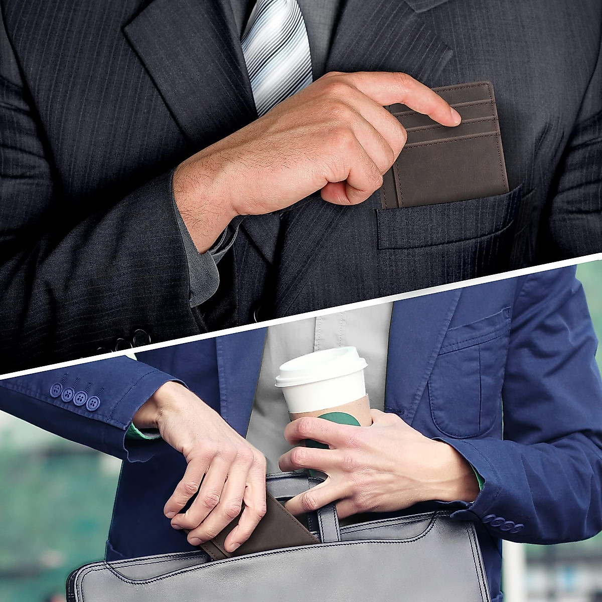 Travelambo Front Pocket Minimalist Leather Slim Wallet RFID Blocking Medium Size(02 CH Coffee