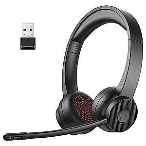 Bluetooth Headset V5.2, Wireless Headset for PC with AI Environmental Noise Cancelling Microphone (ENC), 2.4G USB Adapter, 55Hours Playtime, Stereo, Calls/Music Mode, On Ear Computer Headphones
