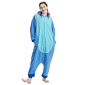 OGU' DEAL Unisex-Adult Onesie Pajamas Stitch Animal Sleepwear for Halloween Party Costumes,Daily Cartoon Outfit (Blue, XX-Large)