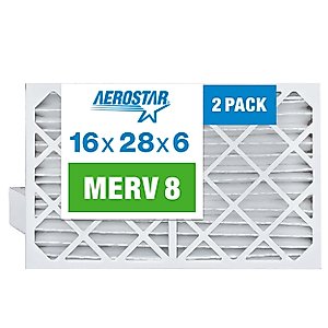 Aerostar 16x28x6 MERV 8 Replacement Pleated Air Filter for Aprilaire Space-Gard 2400, 2 Pack (Actual Size: 15 3/8” x 27” x 6”)