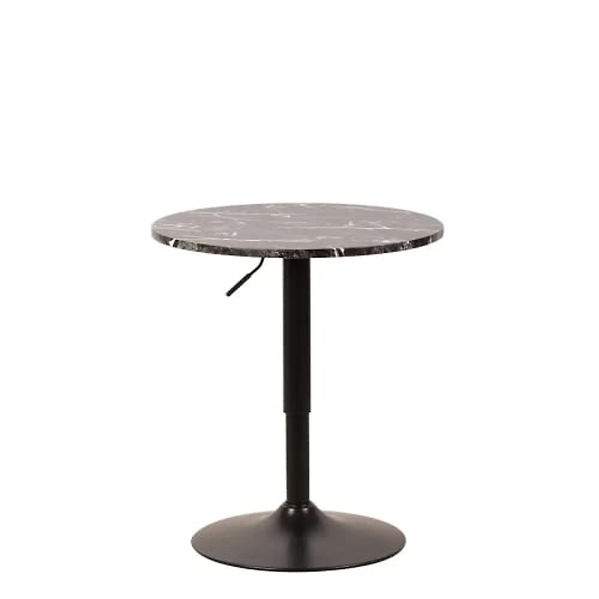 MoNiBloom Round High Top Table Height-Adjustable Bar Table with Black Marble Texture Top and Black Base, Modern Style, Suitable for Home Kitchen Balcony