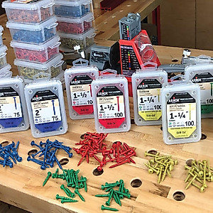 ARMOR TOOL Pocket Hole Screws - 1-1/4" Fine Thread Joinery Screws 100 Pack with Yellow Color Coat & Square Drive - AW-F-125-100