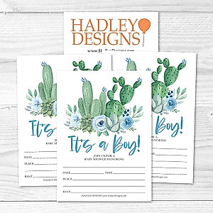 25 Blue Cactus Baby Shower Invitations, 25 Books For Baby Shower Request Cards, Sprinkle Invite Boy, Bring A Book Instead Of A Card, Baby Shower Invitation Inserts Baby Shower Guest Book Alternative