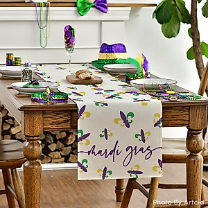 Artoid Mode Iris Purple Mardi Gras Table Runner, Seasonal Kitchen Dining Table Decoration for Home Party Decor 13x72 Inch