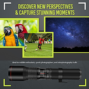 Big Mike’s High-Power 500mm/1000mm f/8 Manual Telephoto Lens for Nikon DSLR, Black