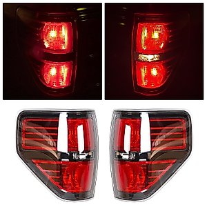 Pair Halogen Tail Lights Compatible with 2009-2014 Ford F-150 F150 SVT Rear Brake Lamps Red Lens LH&RH w/Black Trim Raptor Pickup (Without Bulbs)