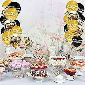 Lnlofen 30Pcs Happy Anniversary Balloons Decorations Kit, 12 Inch Black Gold Wedding Latex Confetti Party Supplies, 10th 20th 30th 40th 50th 60th Indoor Outdoor Decor