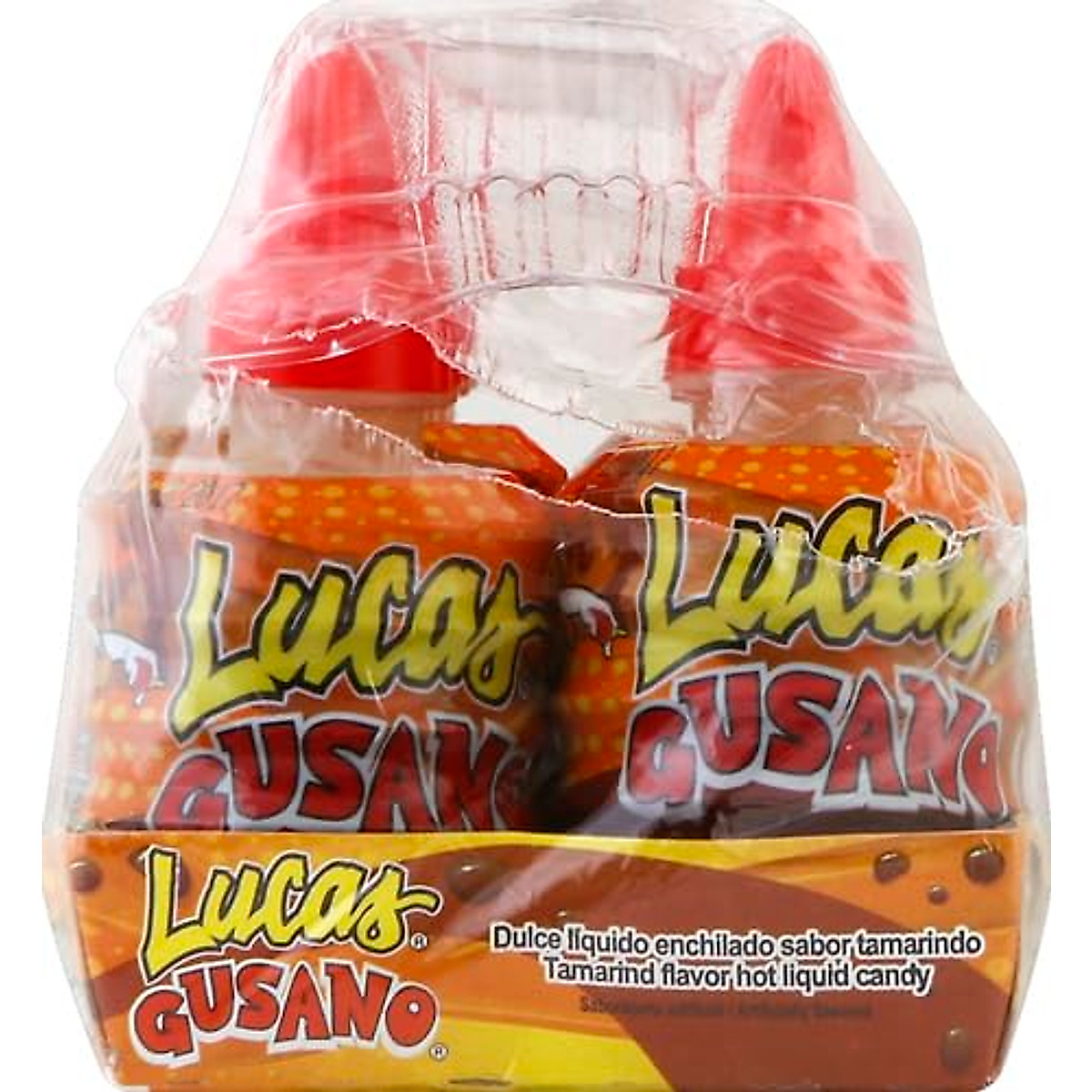 Lucas Gusano Fruity Tamarind Flavored Liquid Candy, 1.26oz - 10 Pieces Pack for Treats, Fruit, Snack, Parties, Piñatas