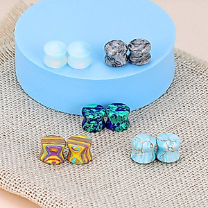 Beautidots 10PCS Stone Ear Gauges Plugs Double Flare Saddle Ear Stretching Expander 2G-5/8