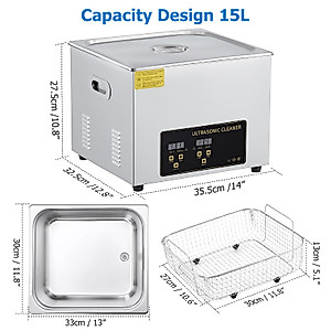 Aprafie Ultrasonic Cleaner, 360W 15L Ultrasonic Jewelry Cleaner Machine with Digital Timer Heater and 304 Stainless Steel for Dentures Glass Industrial Parts Carburetor Circuit Board