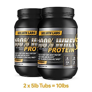 Goliath Labs 100% Whey Protein Powder Isolate/Blend | Fast-Absorbing Workout Supplements for Men and Women | 25g of Pure Protein and 5.5g of BCAAs | 5 lbs, 68 Servings (5 LB, Peanut Butter Chocolate)