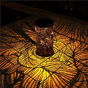Sanzhi Solar Lantern Hanging, Outdoor Hanging Hollow Leaves Solar Garden Lights Decorative Retro Metal Waterproof Solar Lamp for Patio Yard Pathway Terrace TYN001