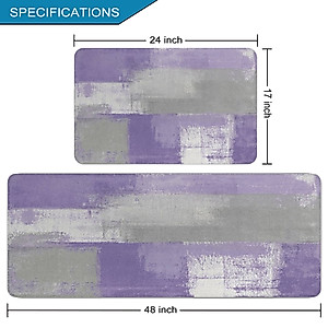 RYANZA 2 Pieces Kitchen Rugs, Abstract Anti Fatigue Non Slip Foam Cushioned Purple and Grey Art Painting Comfort Indoor Floor Mat Runner Rug Set for Laundry Office Sink Bathroom (17"x48"+17"x24")