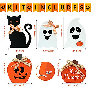 Halloween Wood Signs Decorations Halloween Wooden Signs Pumpkin Ghost Black Cat Freestanding Table Signs, Halloween Tiered Tray Decor for Rustic Farmhouse Home Mantle