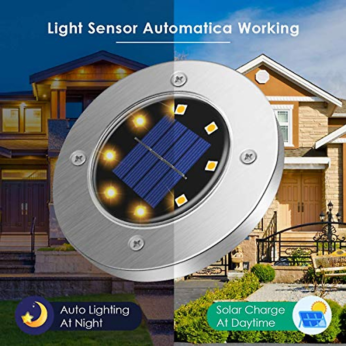 Solar Ground Lights, 8 Led Solar Garden Lights Outdoor，Disk Lights Waterproof In-Ground Outdoor Landscape Lighting for Lawn Patio Pathway Yard Deck Walkway Flood Light