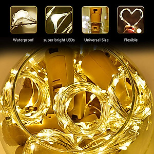 osteplus Wine Bottle Lights with Cork, 6 Pack Mini Fairy String Lights Battery Operated with 6 Replacement Batteries, Party Decoration for Wedding Christmas Halloween Bar Mason Jar - Warm White