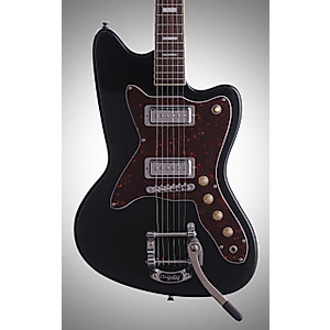 Silvertone 6 String Solid-Body Electric Guitar, Right, Gloss Black, standard (1478BK)