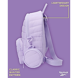Reebok Women's Backpack - Artemis Quilted Shoulder Purse - Travel Gym Bag for Kids, Teens, and Adults, Size One Size, Pastel Lilac