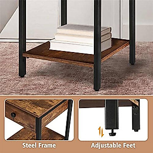 HIGOH Bedside Table 2 Tier Wooden Nightstands Tables with Drawer Rustic Bedroom Bed Side Table with Metal Frame for Bedroom Living