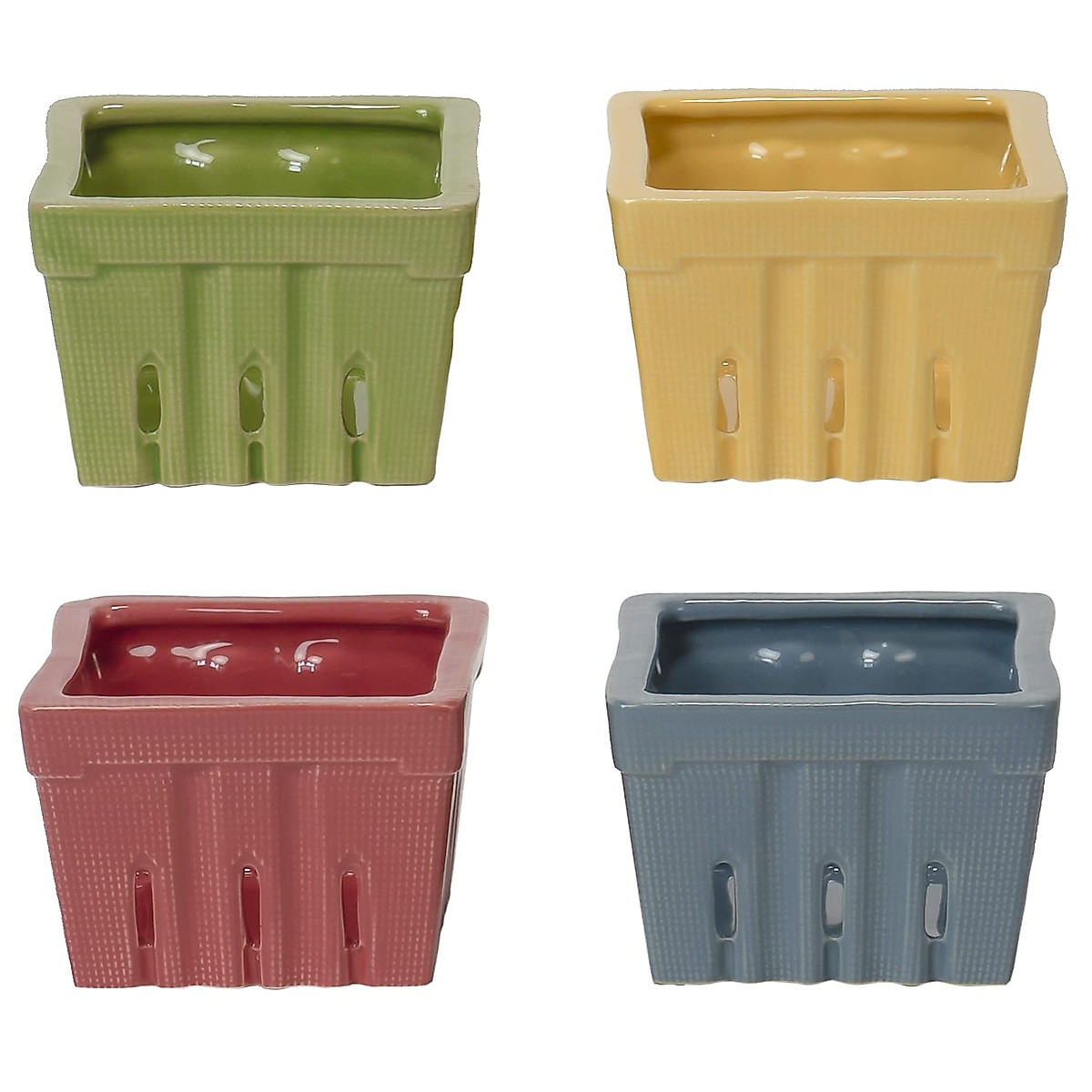Red Co. Set of 4 Textured Stoneware Colander Square 4 inch Multicolor Berry Baskets