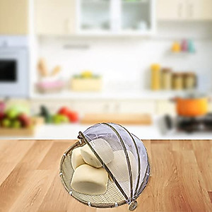 Serving Baskets Covered Round Bamboo Serving Food Tent Basket Bread Storage Container with Mesh Food Nets Fruit Cover