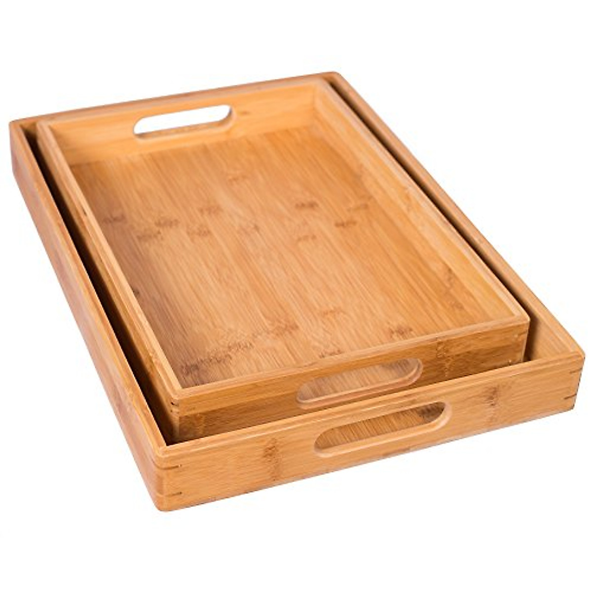 BirdRock Home 2pc Bamboo Serving Trays Set with Handles - Wood - Food - Breakfast Tray - Party Platter - Nesting - Kitchen and Dining