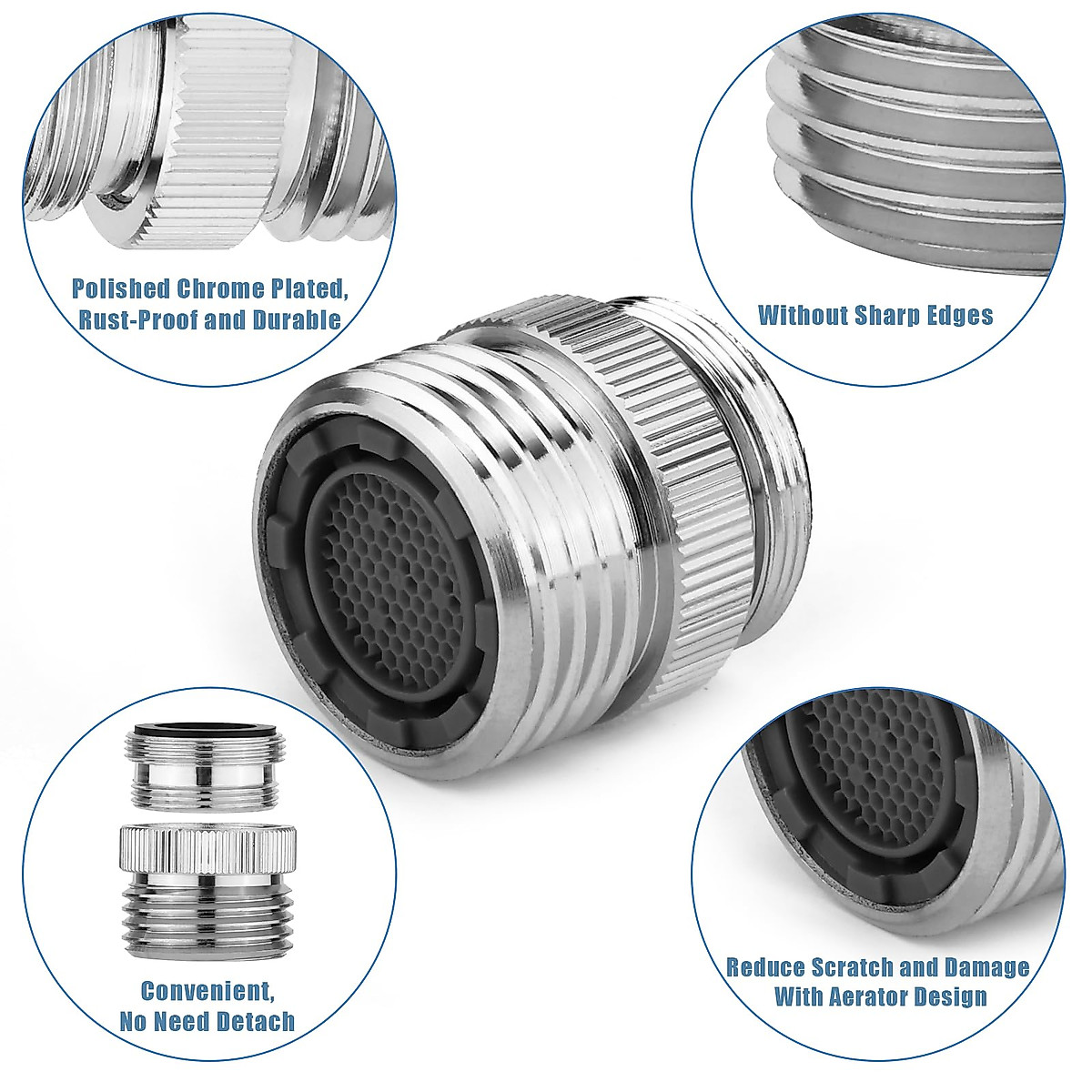 Faucet Adapter with Aerator, 3/4 Inch Garden Hose to 1/2 Sink Faucet Adapter, Polished Chrome Plated Faucet Adapter Kit for Garden Hose