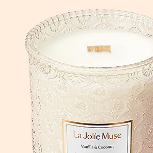 LA JOLIE MUSE Vanilla Coconut Candle, Tropical Candle Scented, Candle for Home Scented, Wood Wicked Soy Candles, 19.4oz 90 Hours