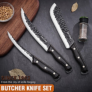 Naitesen Professional Butcher Knife Set 3, Bullnose Meat Carving Knife Breaking Knife Boning Knife Hand Forged Very Sharp for Meat Cutting Home Kitchen Cooking BBQ
