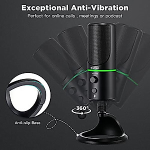 Bietrun UMKF01 Noise Reduction USB Microphone, Cardioid Pickup Pattern, Plug and Play, Adjustable Heavy-Duty Stand, 1-Year Warranty