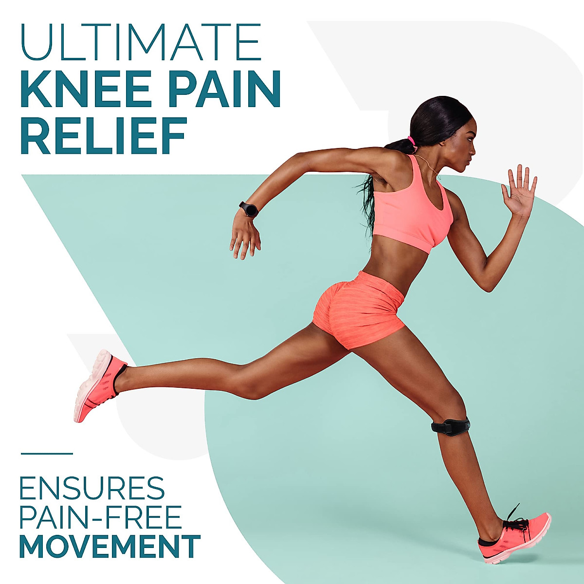 Run Forever Sports Patella Strap Knee Brace Support for Arthritis, ACL, Running, Basketball, Meniscus Tear, Sports, Athletic. Best Knee Brace for Hiking, Soccer, Volleyball & Squats (Pack Of 2, Black)