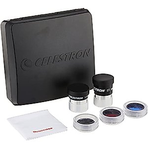 Celestron - PowerSeeker Telescope Accessory Kit - Includes 2x 1.25" Kellner Eyepieces, 3 Colored Telescope Filters, and Cleaning Cloth - Telescope Eyepiece Kit for Beginners