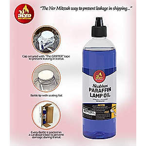 Ner Mitzvah Paraffin Lamp Oil - Blue Smokeless, Odorless, Clean Burning Fuel for Indoor and Outdoor Use with E-Z Fill Cap and Pouring Spout - 32oz