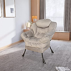 GOLDSUN Accent Chair Lazy Reclining Armchair with Removable Metal Legs and Side Pocket, Comfy Upholstered Single Sofa Chair for Living Room, Bedroom, Office (Grey)