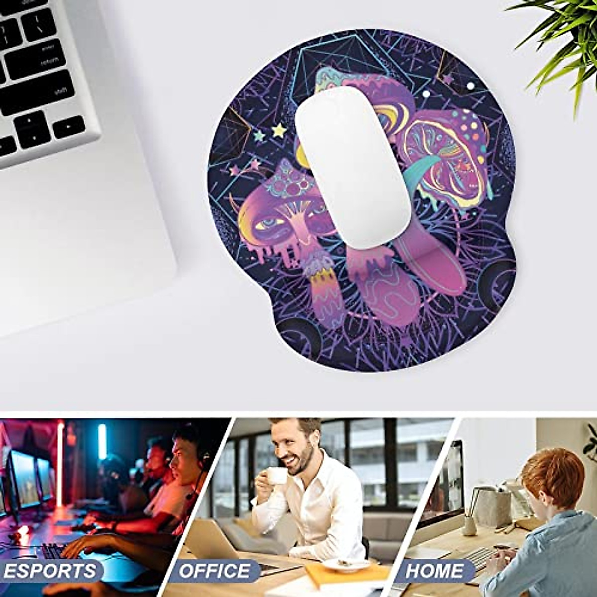 SEPTYK Magic Mushrooms Psychedelic Art Pattern Ergonomic Mouse Pad with Wrist Support Rest Gel Non-Slip Rubber Base Mousepad for Computer Laptop Home Office Gaming Pain Relief