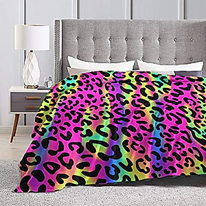 Neon Animal Leopard Spots Blankets Throw Blanket 3D Printed Soft Comfortable Flannel Fleece Throws for Bed Couch Sofa Floor Car and Home Decor 80"X60"(Adult)