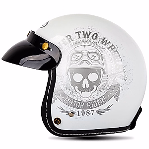 Retro Motorcycle Half Helmet with Sun Visor, 3/4 Open Face Jet Helmets for Men Women, DOT/ECE Approved Motorbike Moped Pilot Helmet, Light Breathable Street Sunscreen Helmet -F-M