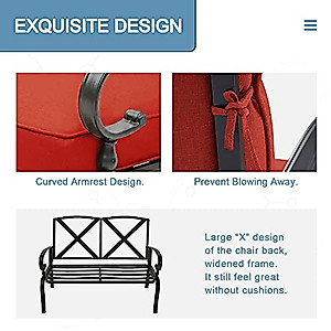 Oakmont 7-Piece Outdoor Metal Furniture Sets Patio Conversation Set Wrought Iron Loveseat, 2 Single Chairs, 2 Spring Chairs and Coffee Table, Red