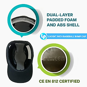 Lucent Path Black Baseball Safety Bump Cap - 100% Cotton, Impact-Resistant ABS Shell, Dual-Layer Padded Foam, Breathable, Adjustable Head Protection Hard Hat Cap