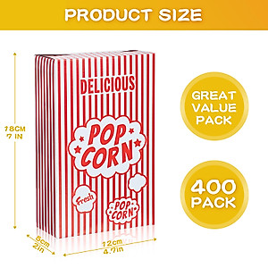 Sherr 400 Pieces Popcorn Boxes 1.25 oz Paper Close Top Popcorn Container Bags Bulk Red and White Striped Popcorn Cups Holder for Snack Movie Party Theater Night Birthday Carnival Circuses Supplies